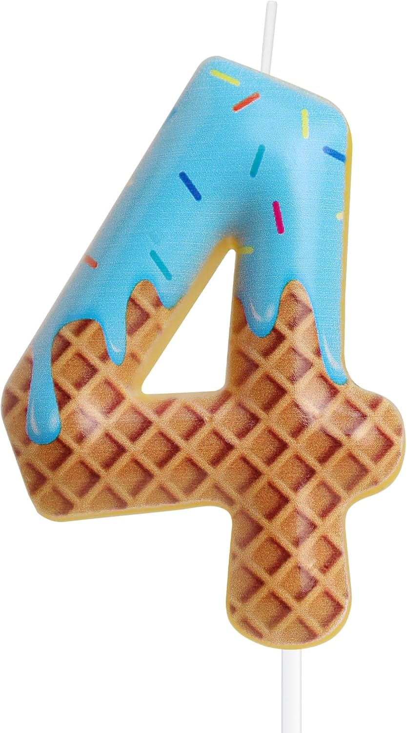 Amazon.com: iNINGER 4th Birthday Candle Sweet Ice Cream Number 4 Candle ...