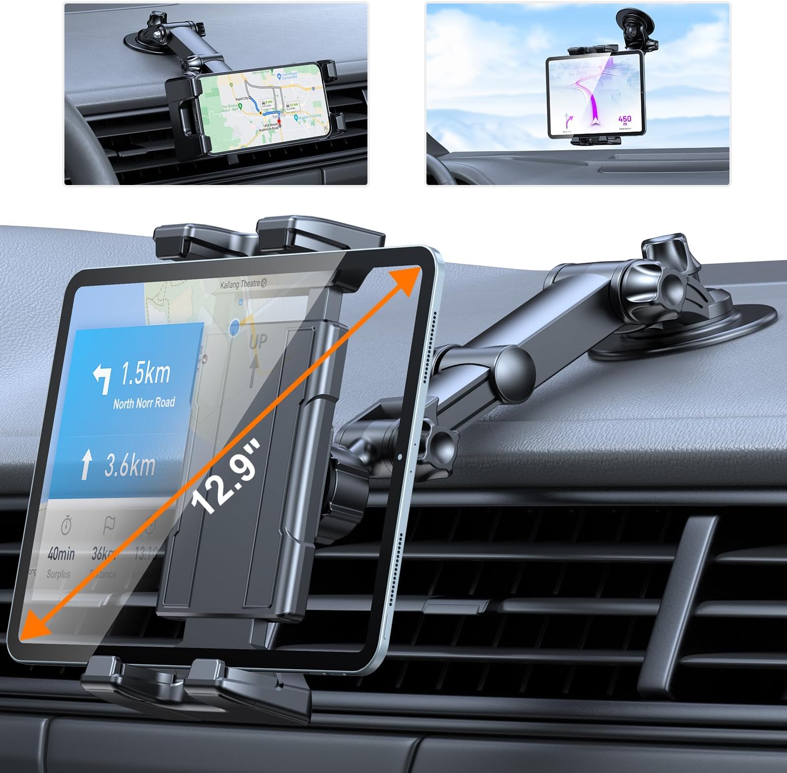 OHLPRO Tablet Holder for Car Mount No Drill, 360° Rotation iPad Stand ...