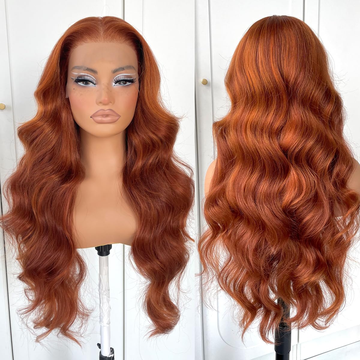 MITIMES 13x6 Glueless Ginger Wig Orange Synthetic HD Lace Front Wig Pre ...