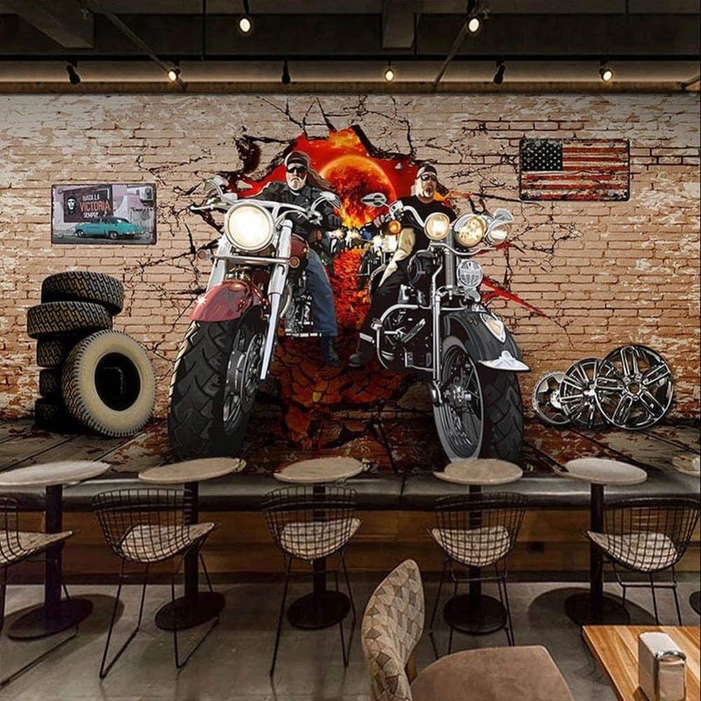 Buy XiuTaiLtd Custom 3D Wallpaper Retro Motorcycle Nostalgic Brick Wall ...