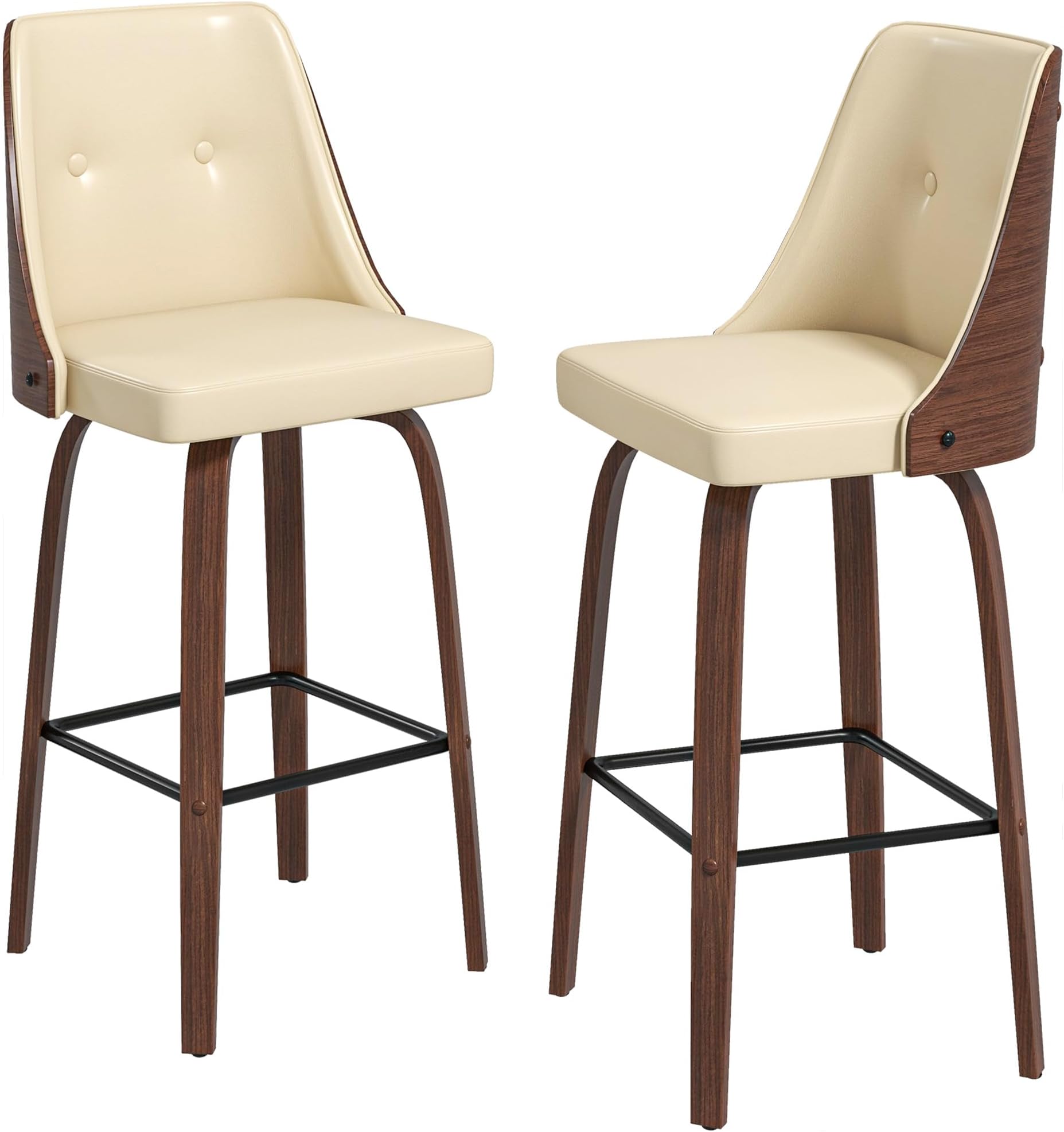 HOMCOM Bar Height Bar Stools Set of 2 PU Leather Upholstered Swivel ...