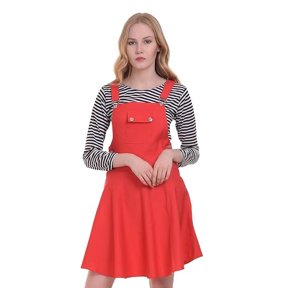 Buy DIMPY GARMENTS Cotton Blend Striped Women's Dungaree Dress with Top ...