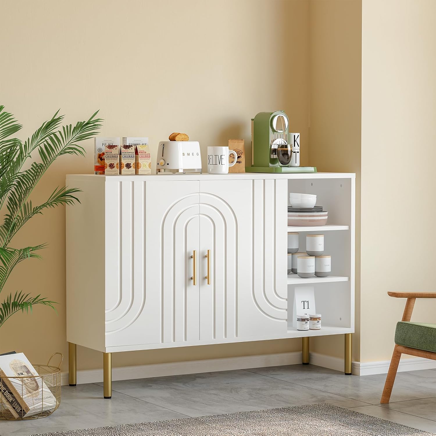 DAWNYIELD Versatile Sideboard with Curved Texture, Wooden Buffet ...