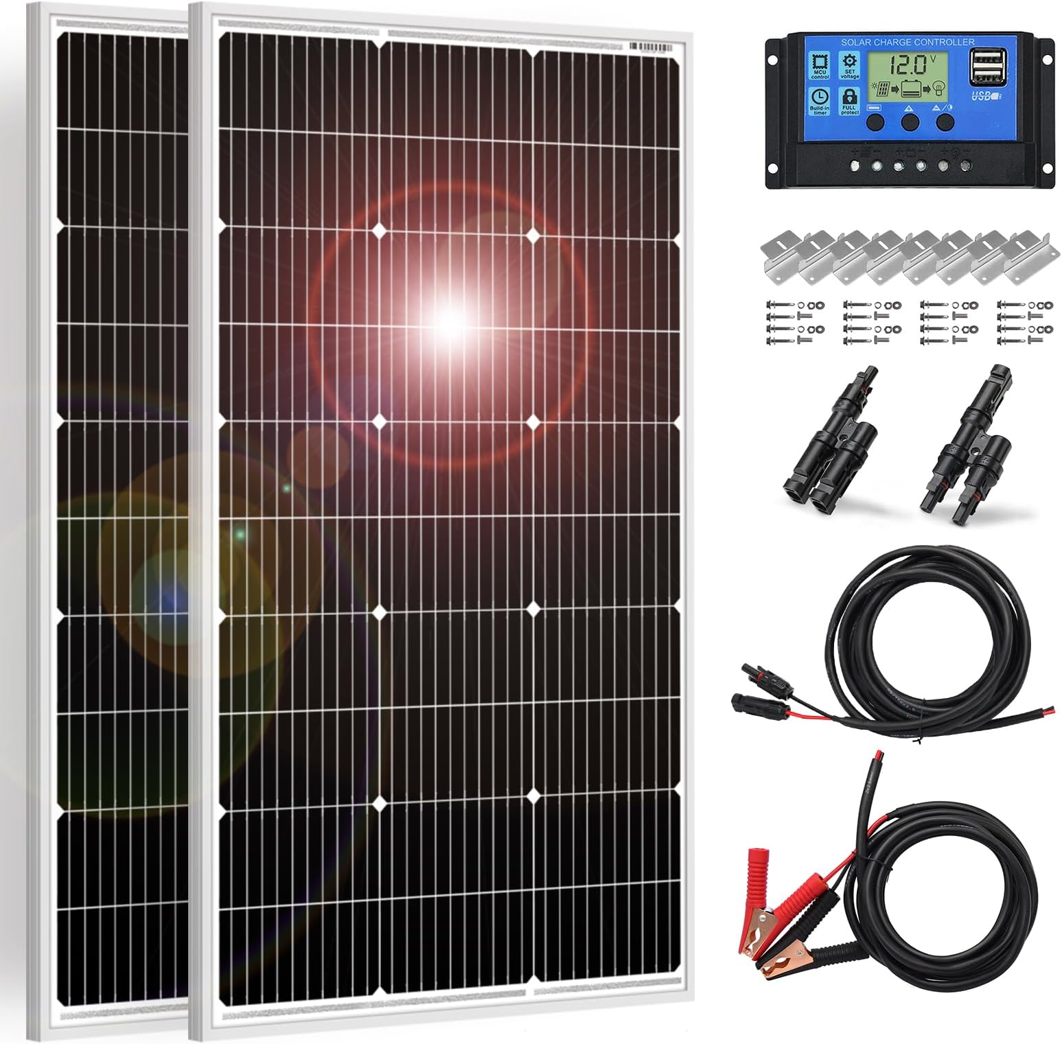 Amazon.com : DOKIO 200w 18v Solar Panel Monocrystalline to Charge 12v ...