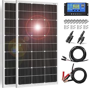 DOKIO 2PC Panneau Solaire 100W 18V Photovoltaïque Monocristallin 200W pour charger la Batterie ...