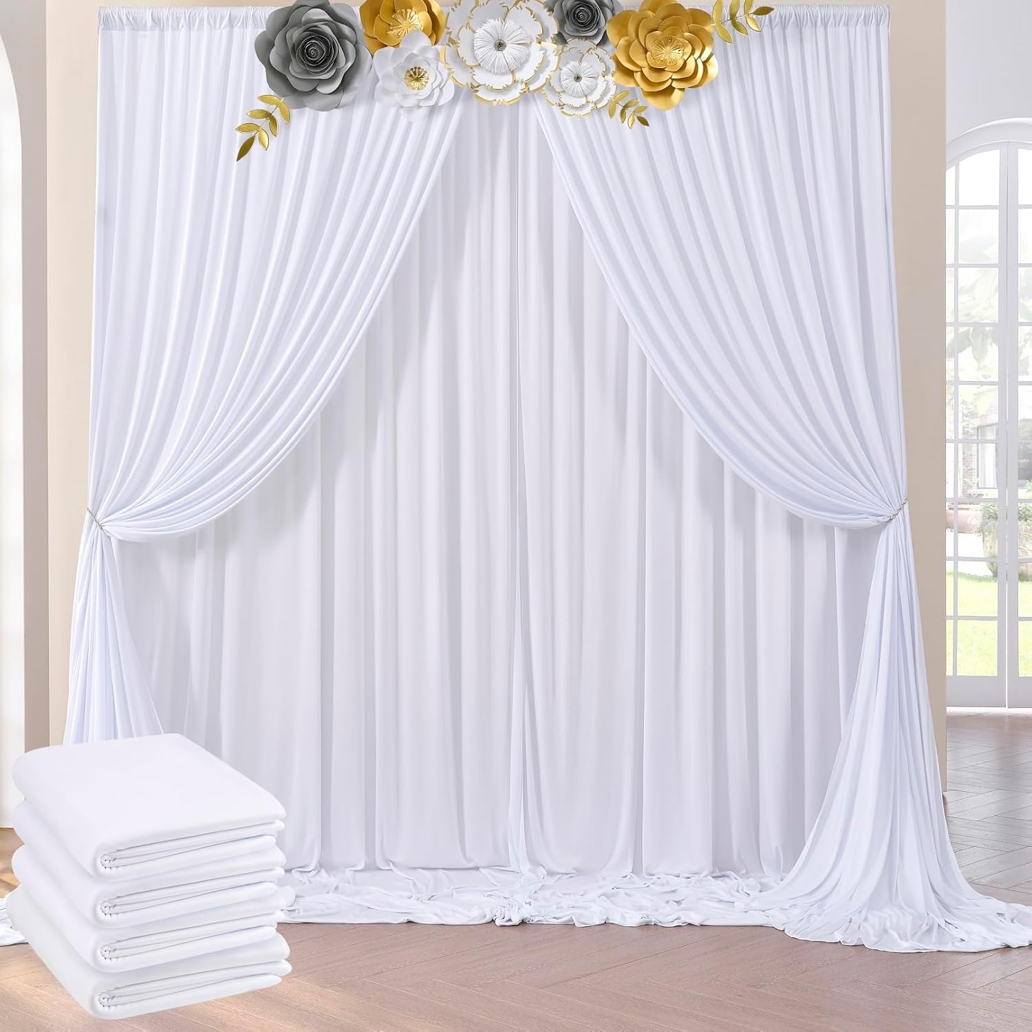 Amazon.com: 20 ft x 8 ft White Backdrop Curtain for Wedding Parties, 4 ...