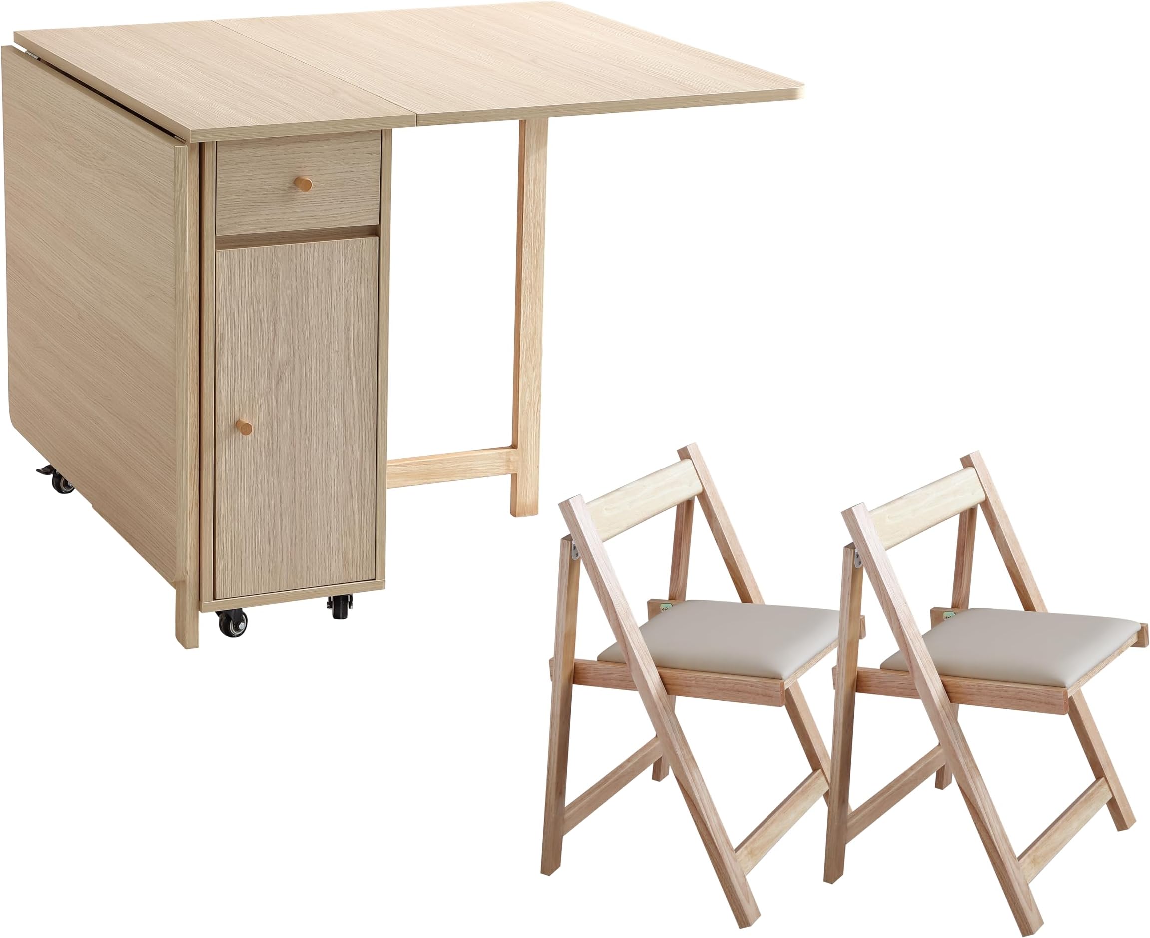 Amazon.com: COMUHOME Wood Drop Leaf Folding Dining Table with 2 Drawers ...