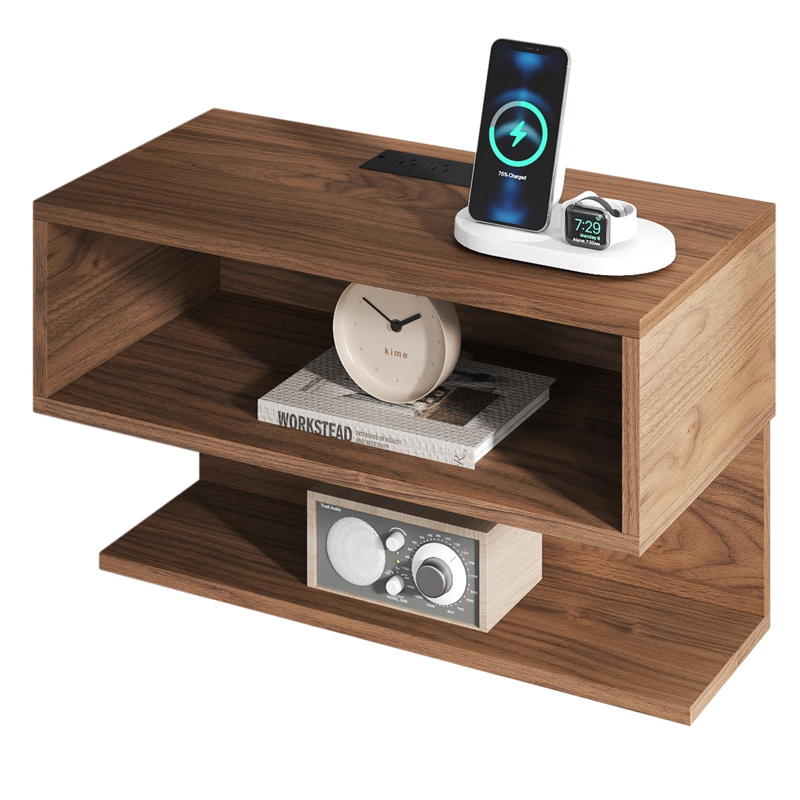 Amazon.com: ALIMORDEN Floating Nightstand with Charging Station, Wall ...