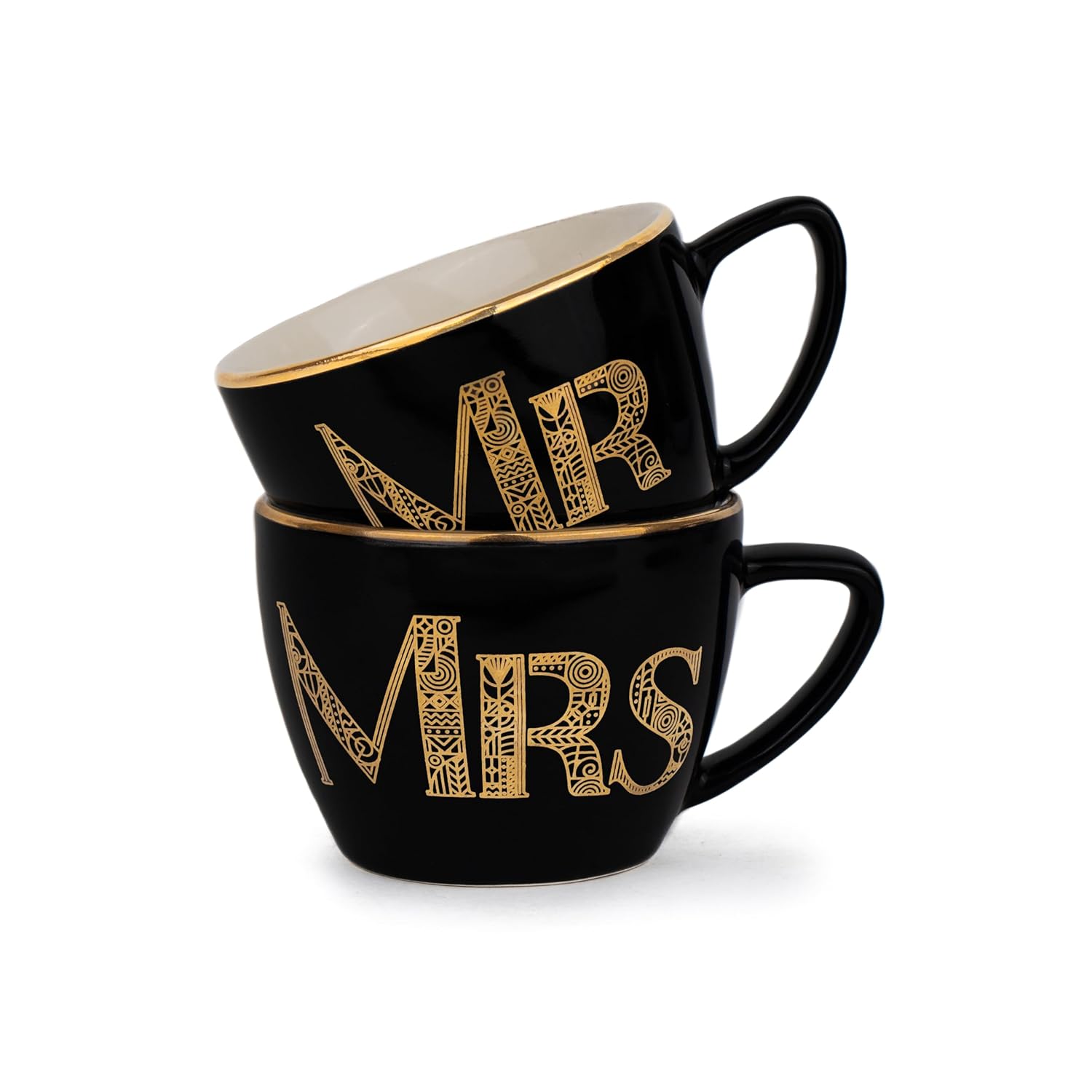 Shay Ceramic Couple Mugs, Set of 2, Black, 400ml | Mr & Mrs Coffee Mug ...