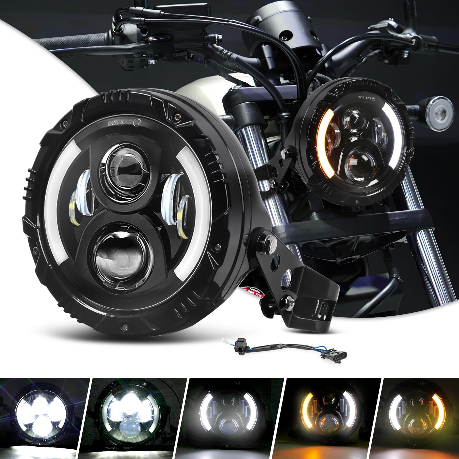 Amazon.com: ZZJAUBI 5-3/4inch LED Motorcycle Headlight with Headlight ...
