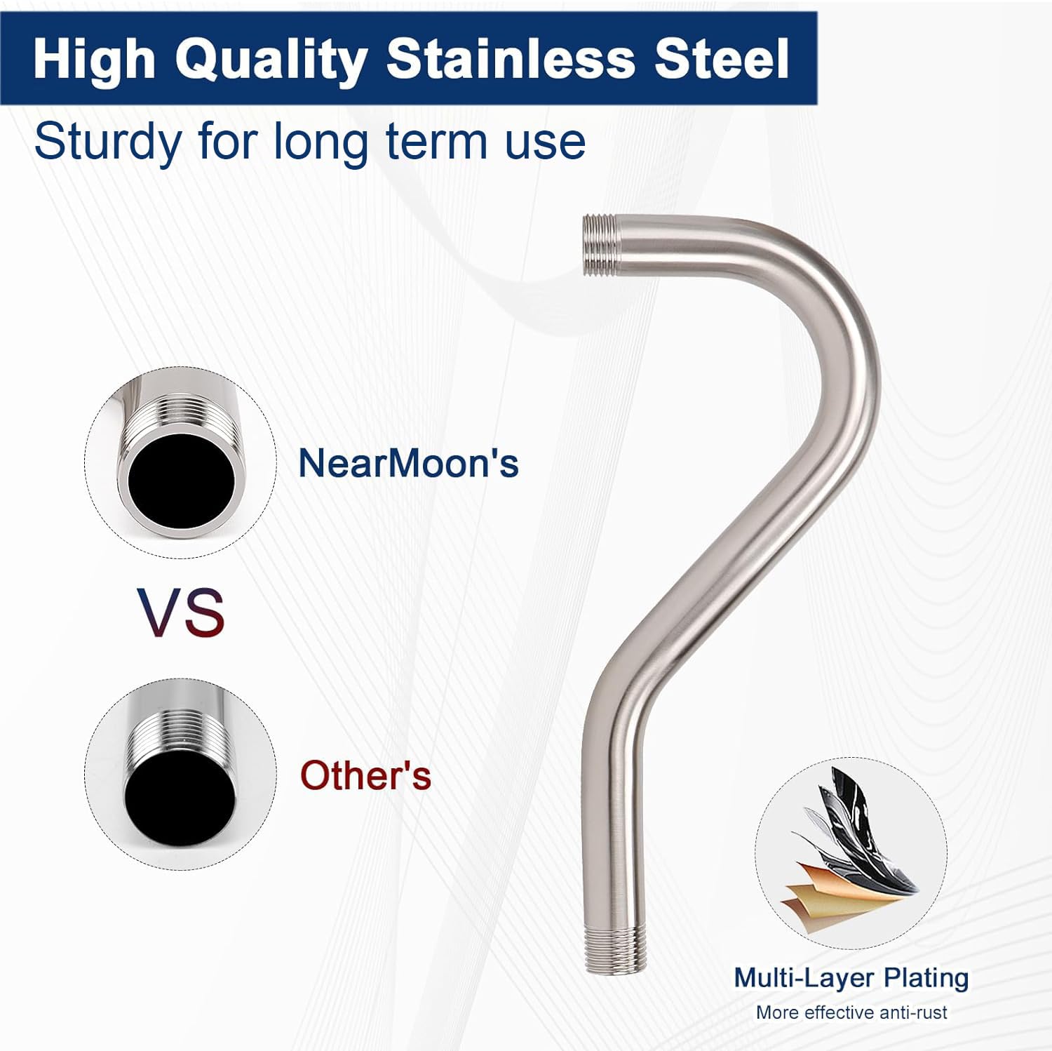 Snapklik.com : NearMoon J Shaped Shower Extension Arm, Stainless Steel ...