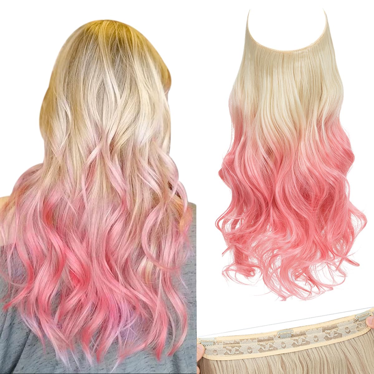 Amazon.com : SARLA Ombre Invisible Wire Hair Extensions with 3 Clips ...