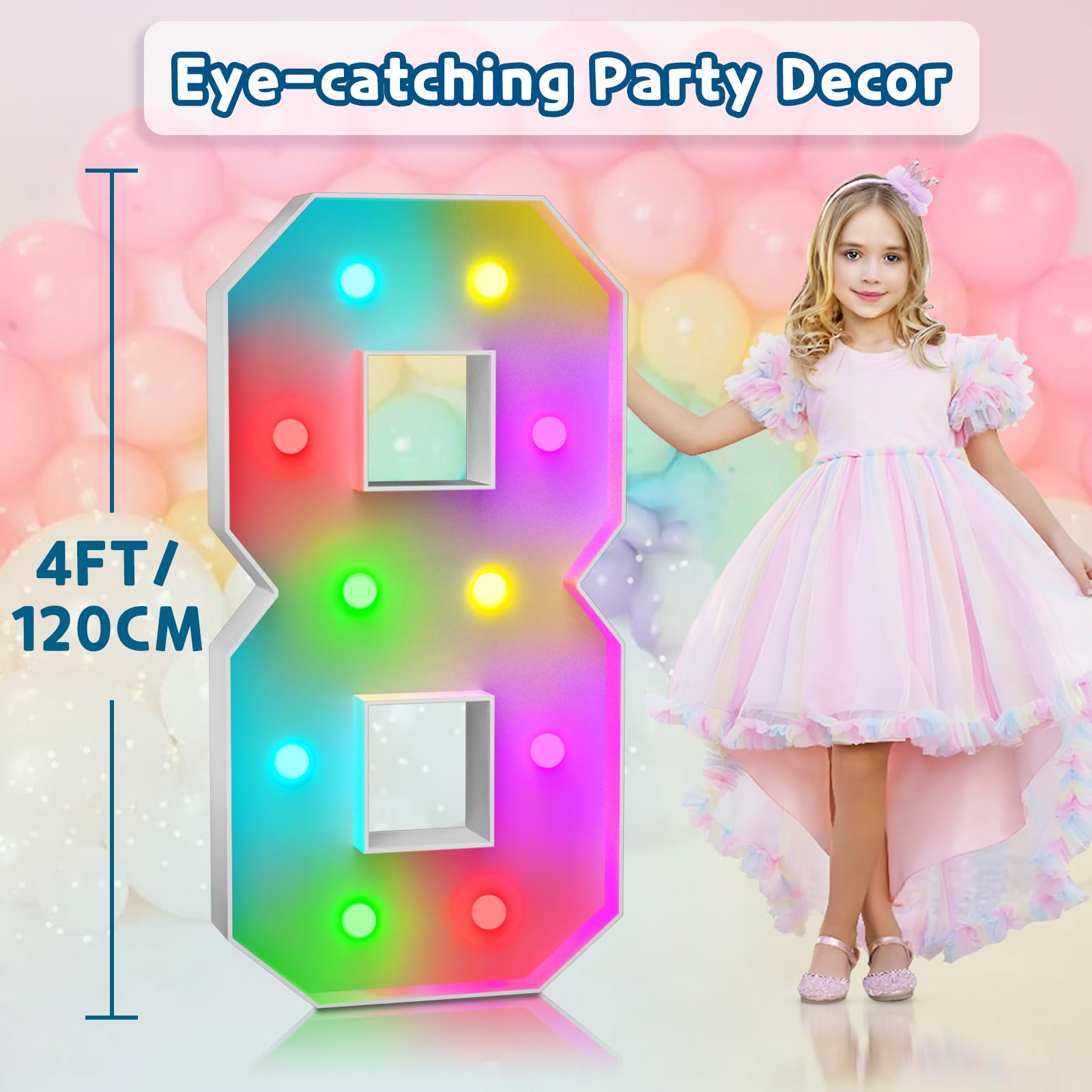 imprsv 4FT Colorful Marquee Light Up Numbers,18 Colors Number 8 with ...