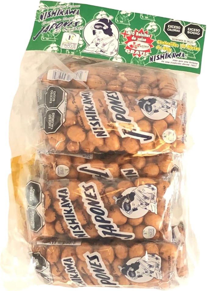 Cacahuates Nishikawa Japonés. Paquete 10 bolsas de 60g con 10 sobres de ...