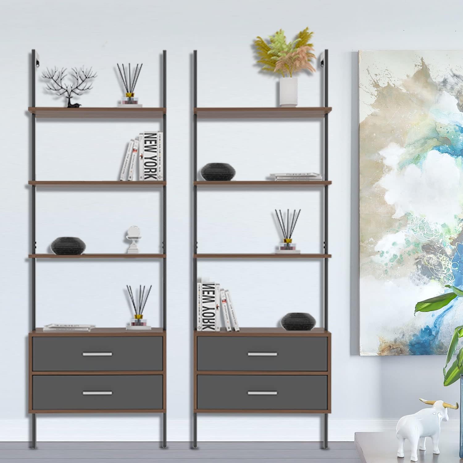 Amazon.com: KEVINSPACE Wall Mounted Ladder Shelf, 4 Tier Ladder ...