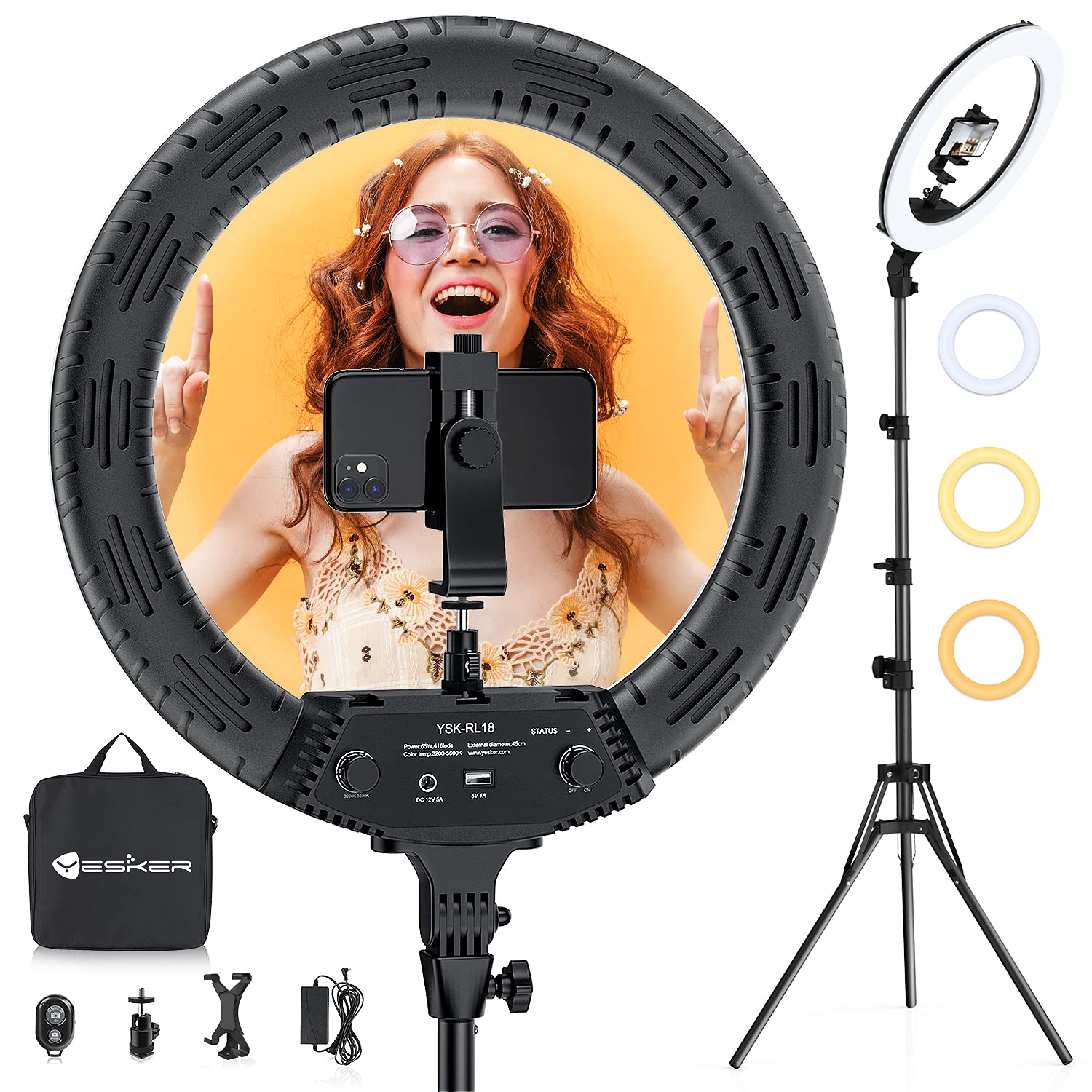 18 Inch Ring Light with Tripod Stand, Yesker LED Ringlight Color ...