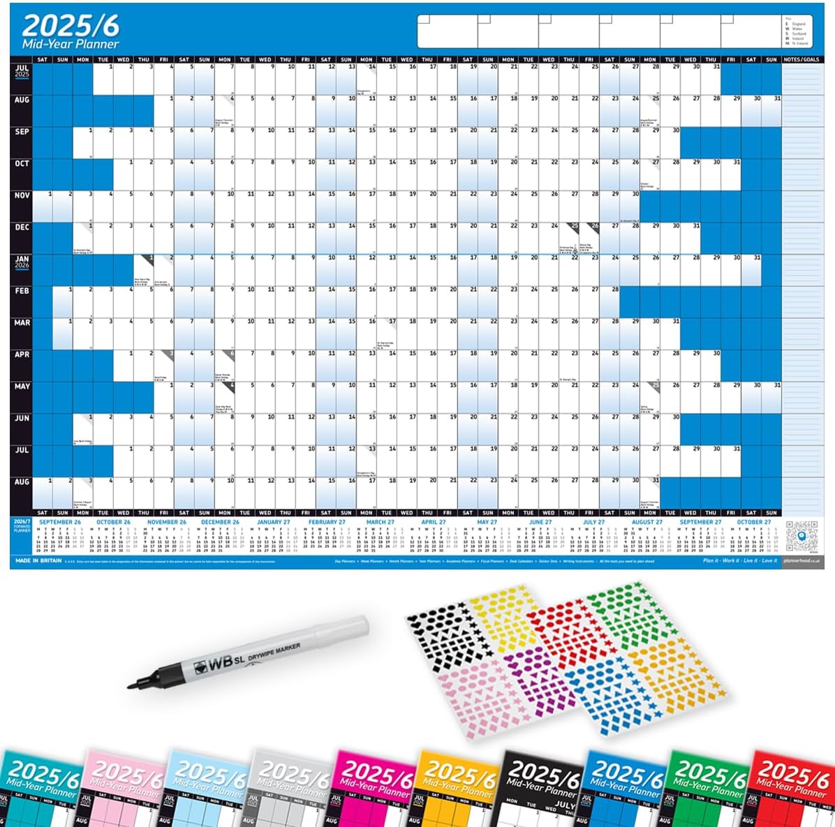 2025/26 Mid Year LAMINATED Academic Yearly Annual Office Home Wall ...