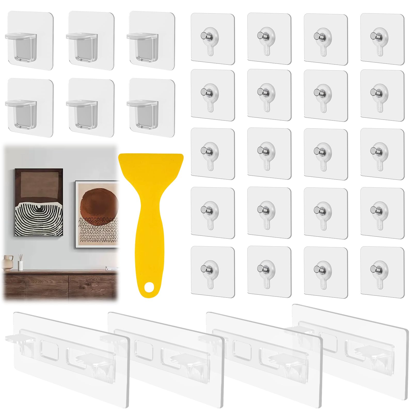 Self-Adhesive Picture Hooks, Pack of 30 Transparent Adhesive Hooks ...