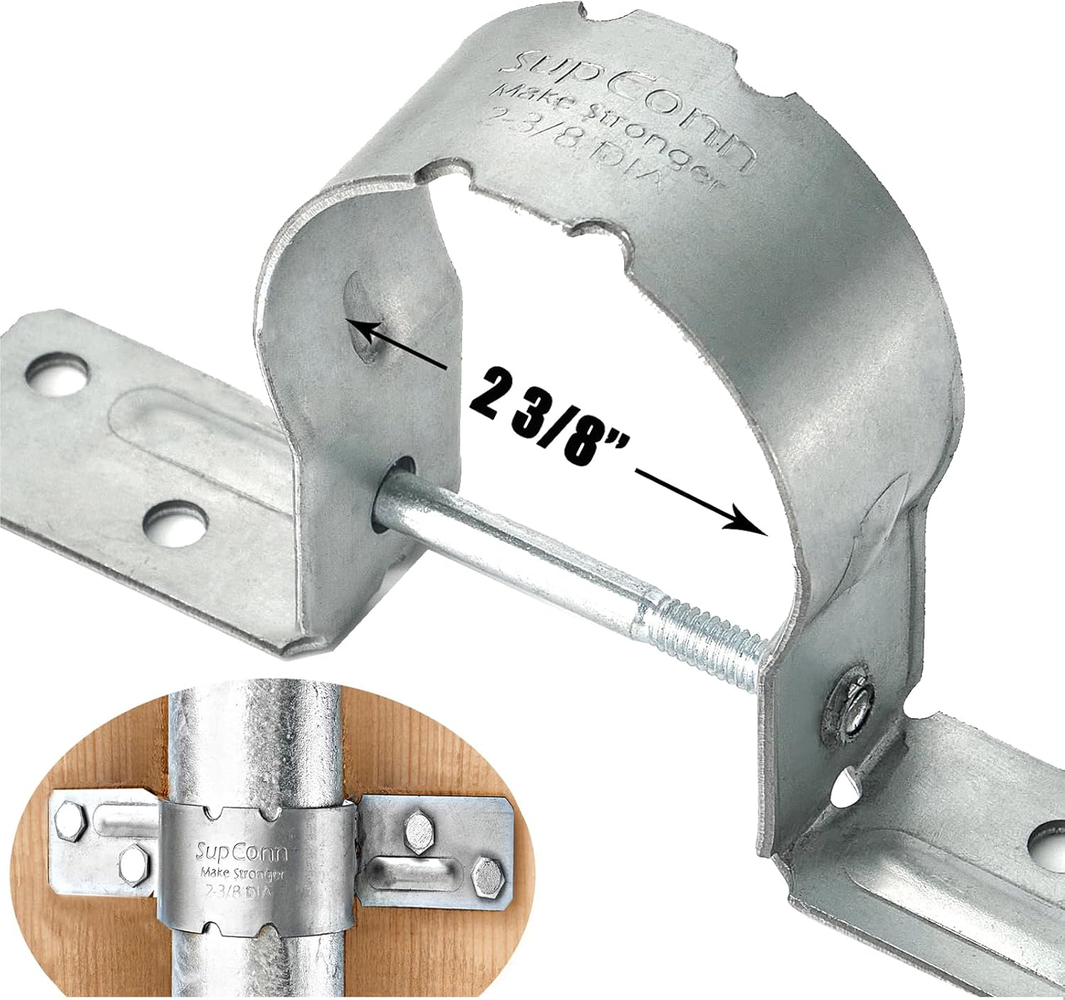 2-3/8" Fence Brackets SupConn (12Pcs), Galvanized Pipe Grip Tie, Steel ...