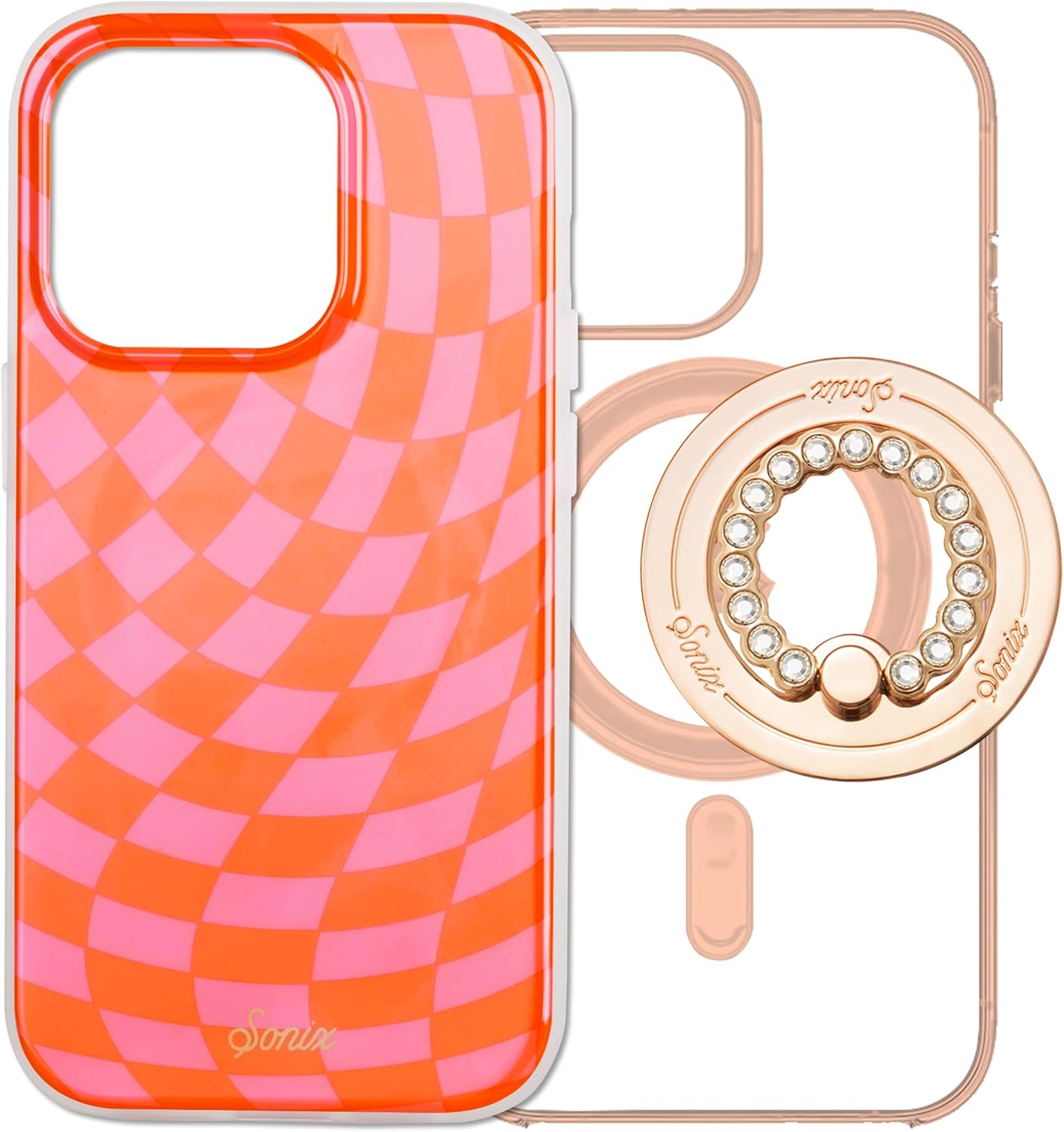 Amazon.com: Sonix Checkmate Pink Orange Case + Magnetic Ring (Gold) for ...