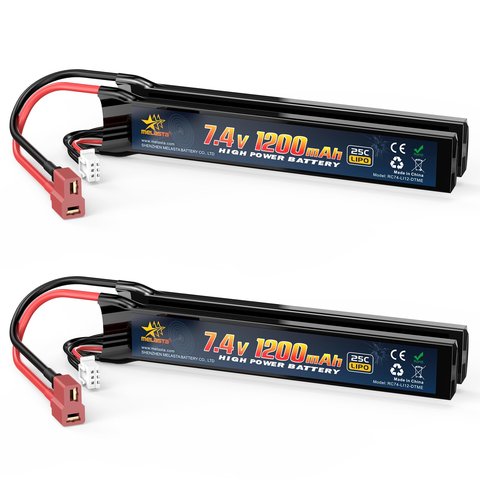 melasta 7.4V 1200mAh Airsoft Lipo Batteries for Airsoft Guns, Lipo ...