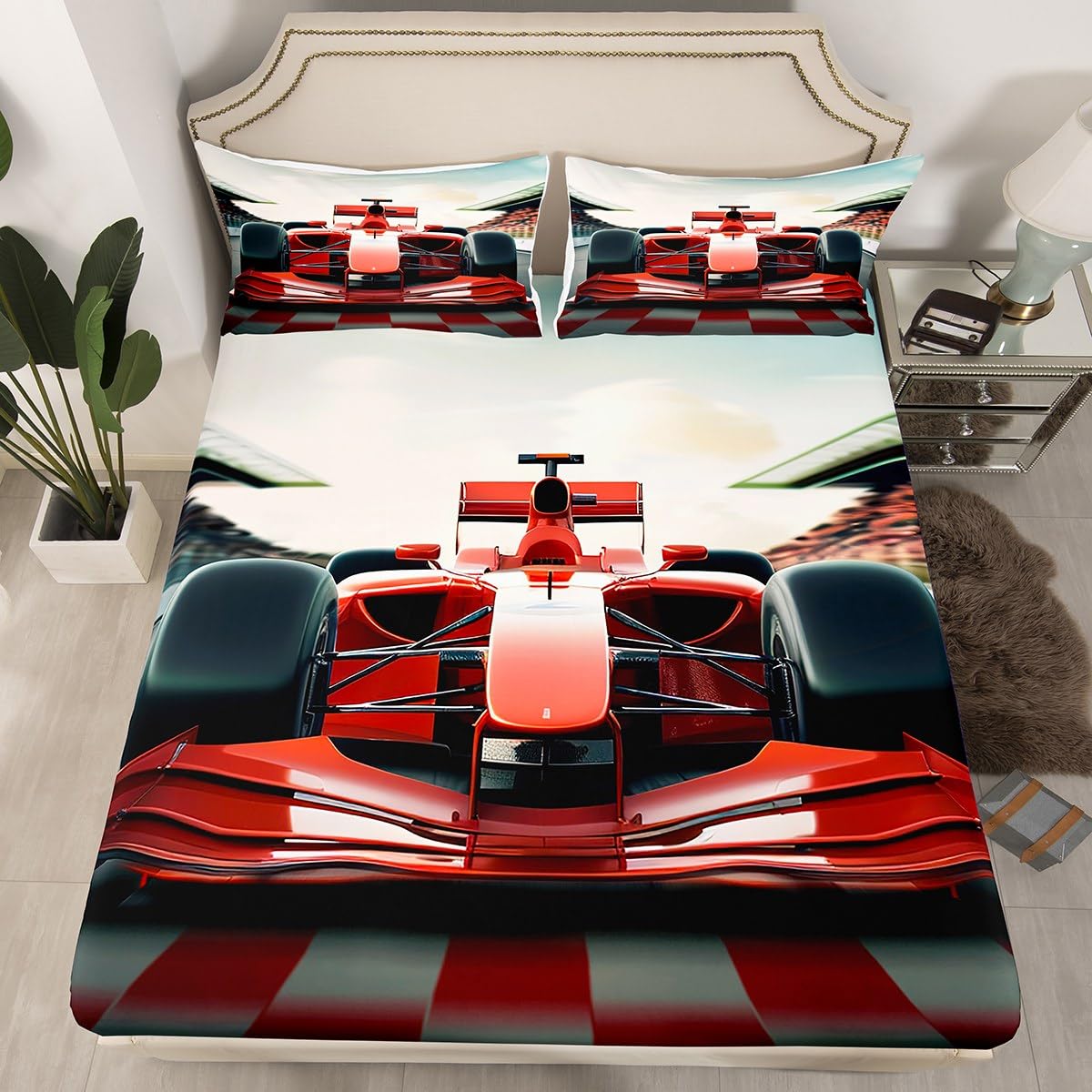 Amazon.com: 3D Red Formula Car Bedding Set Twin Size Cool Racing Car ...