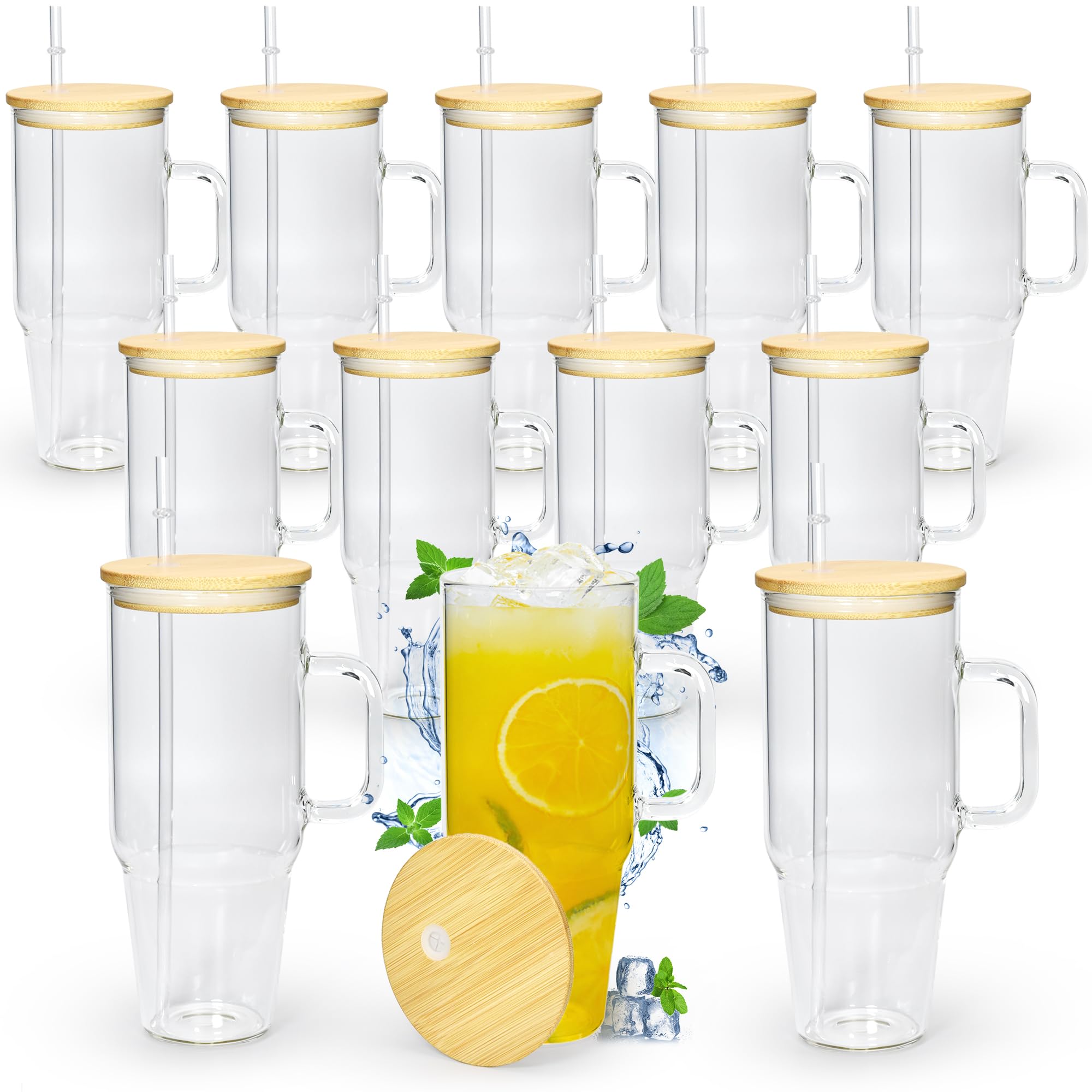 Amazon.com | FECBK 40 oz Glass Tumbler with Handle 12 Pack Glass ...