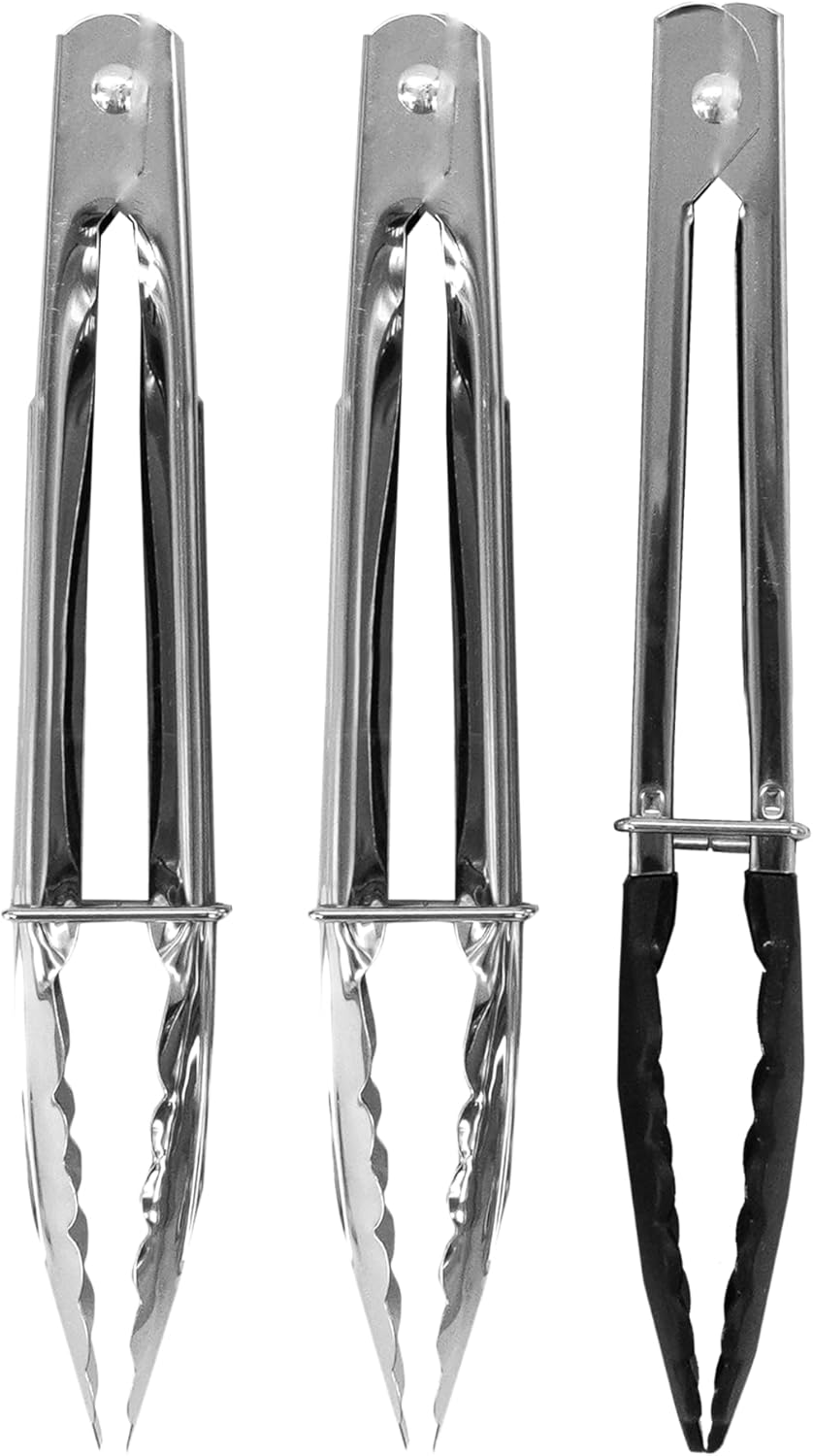 Fackelmann Stainless Steel Kitchen Tongs, Set of 3 with Locking ...