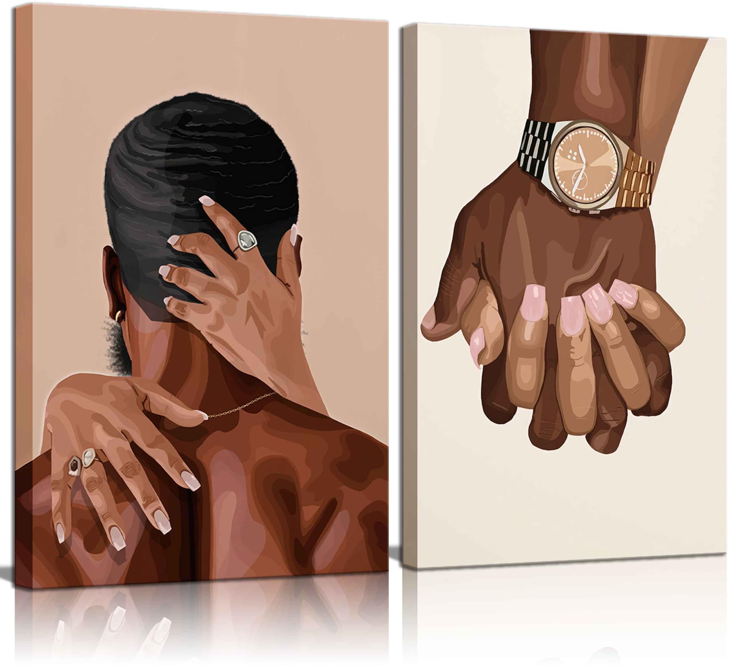 Amazon.com: 2 Pcs Afro Black Couple Canvas Wall Art African American ...