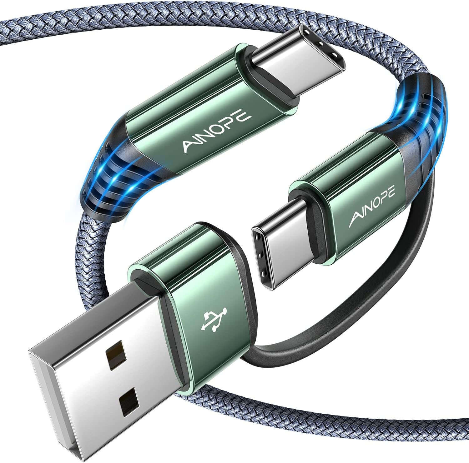 Amazon.com: AINOPE 2Pack 0.9FT and a 10ft Grey Fast Charging Cable ...