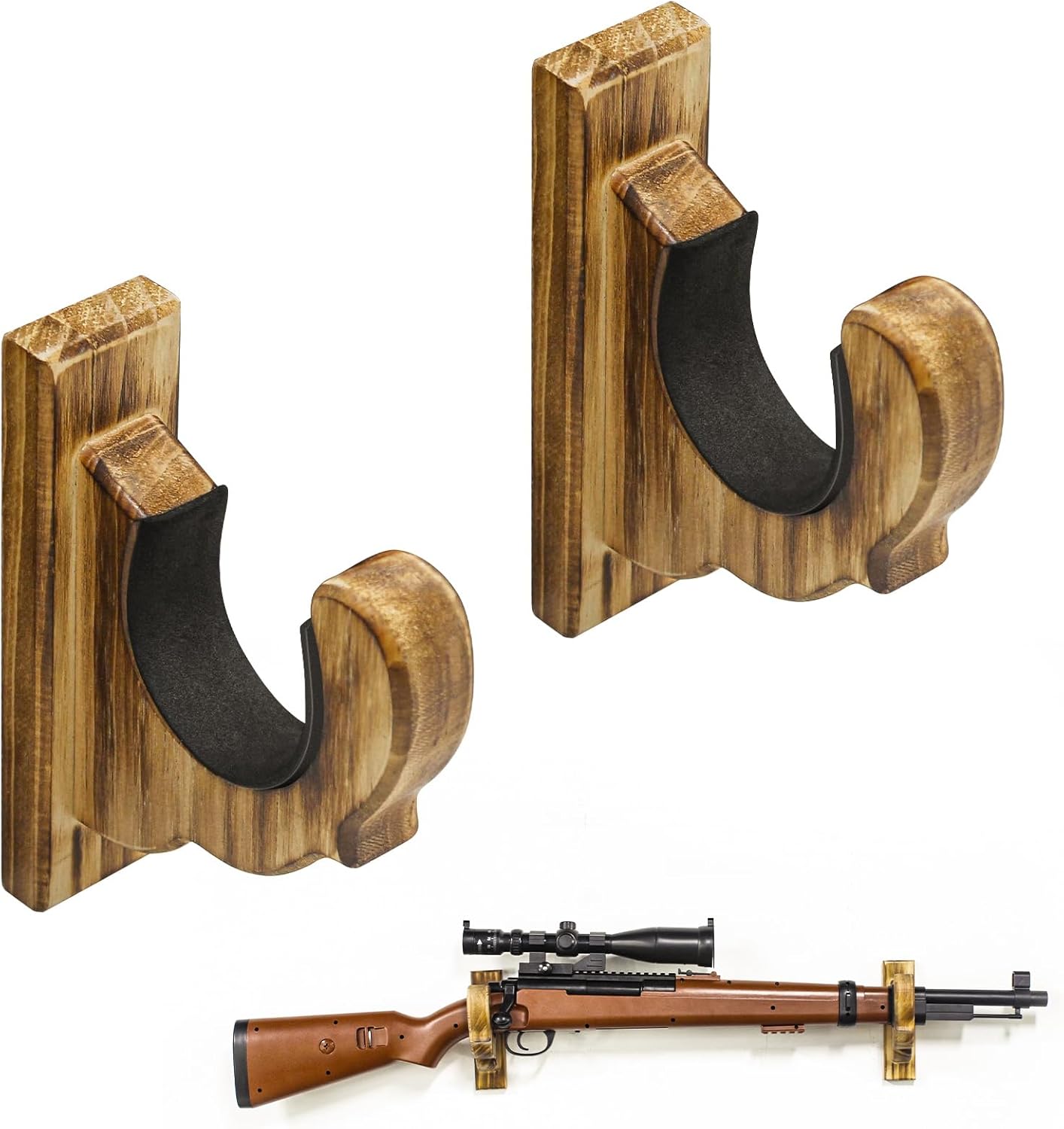 Rifle Gun Rack Wall Mount - Wooden Shotgun Hooks Holder Horizontal ...