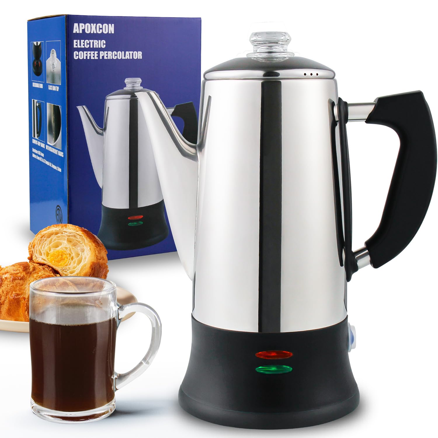 Amazon.com: APOXCON Electric Coffee Percolator ETL Approved 12 Cup ...