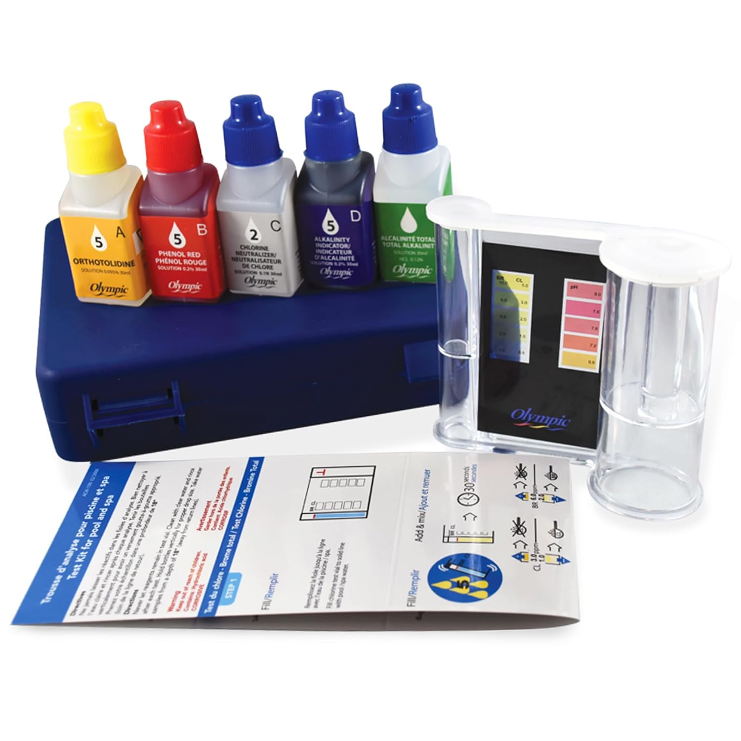 4-in-1 Test Kit: Chlorine; pH; Alkalinity; Acid Demand Liquide Test Kit ...