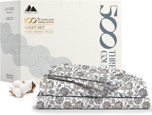 Amazon.com: Mayfair Linen 100% Cotton Printed Bed Sheets Queen Size Set ...
