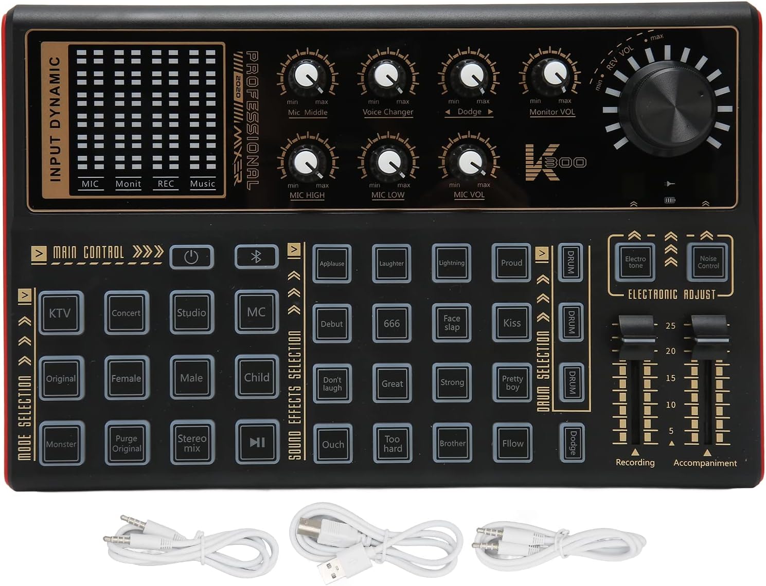 K300 Mixer Sound Mixer Board, Dual Channel Microphone Voice Changer ...