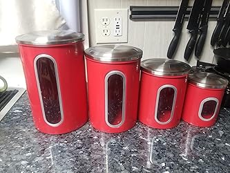 Amazon.com: Canister Sets - Red Kitchen Counter Decor and accessories ...