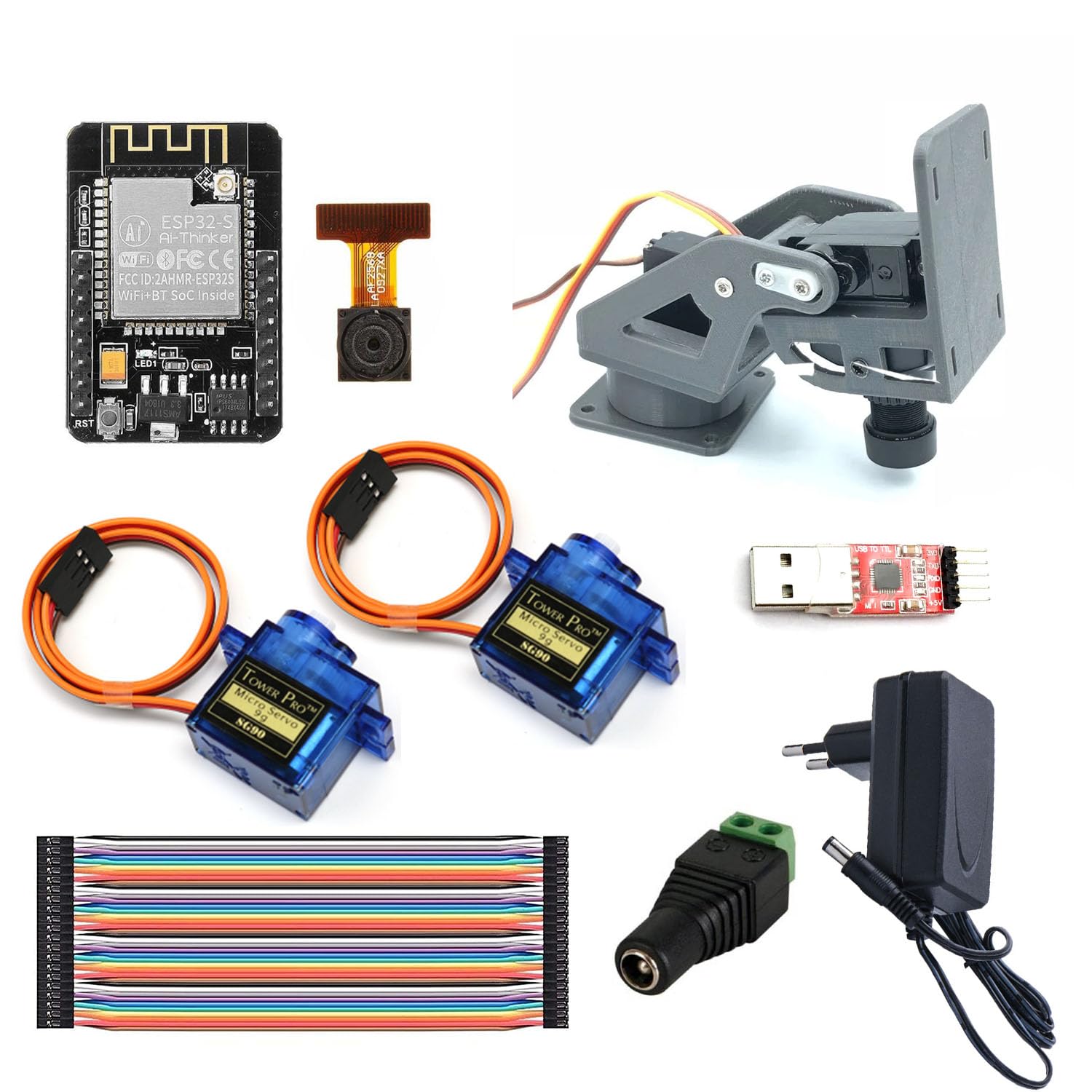 ESP32 Cam Pan and Tilt DIY Kit with Step by Step Instructions, USB Programming Cable, 5V Power ...