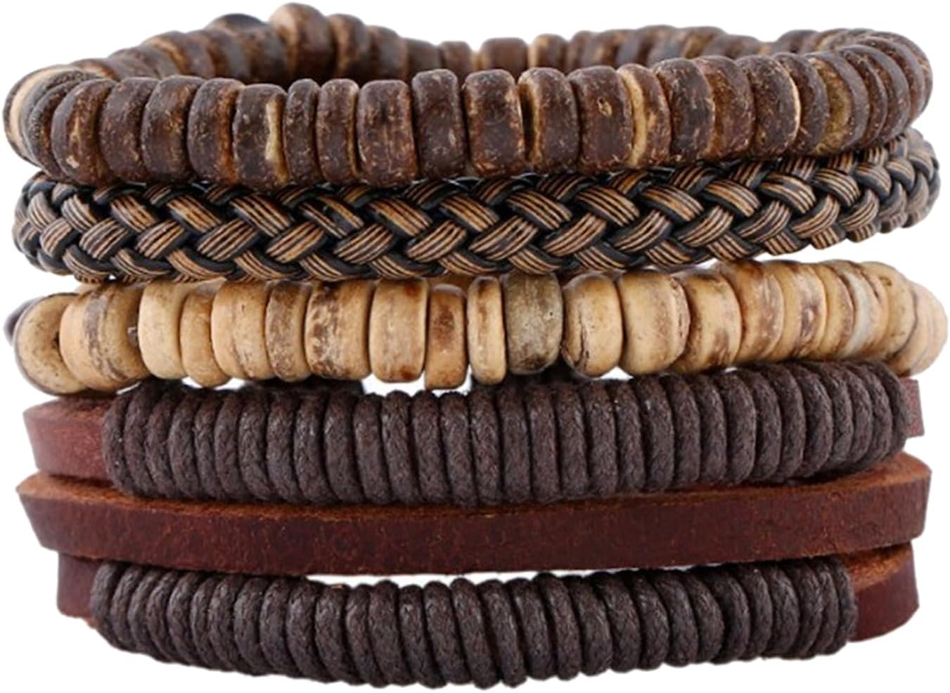 Amazon.com: 4Pcs Mens Braided Leather Bracelets Set for Men Woven Wrist ...