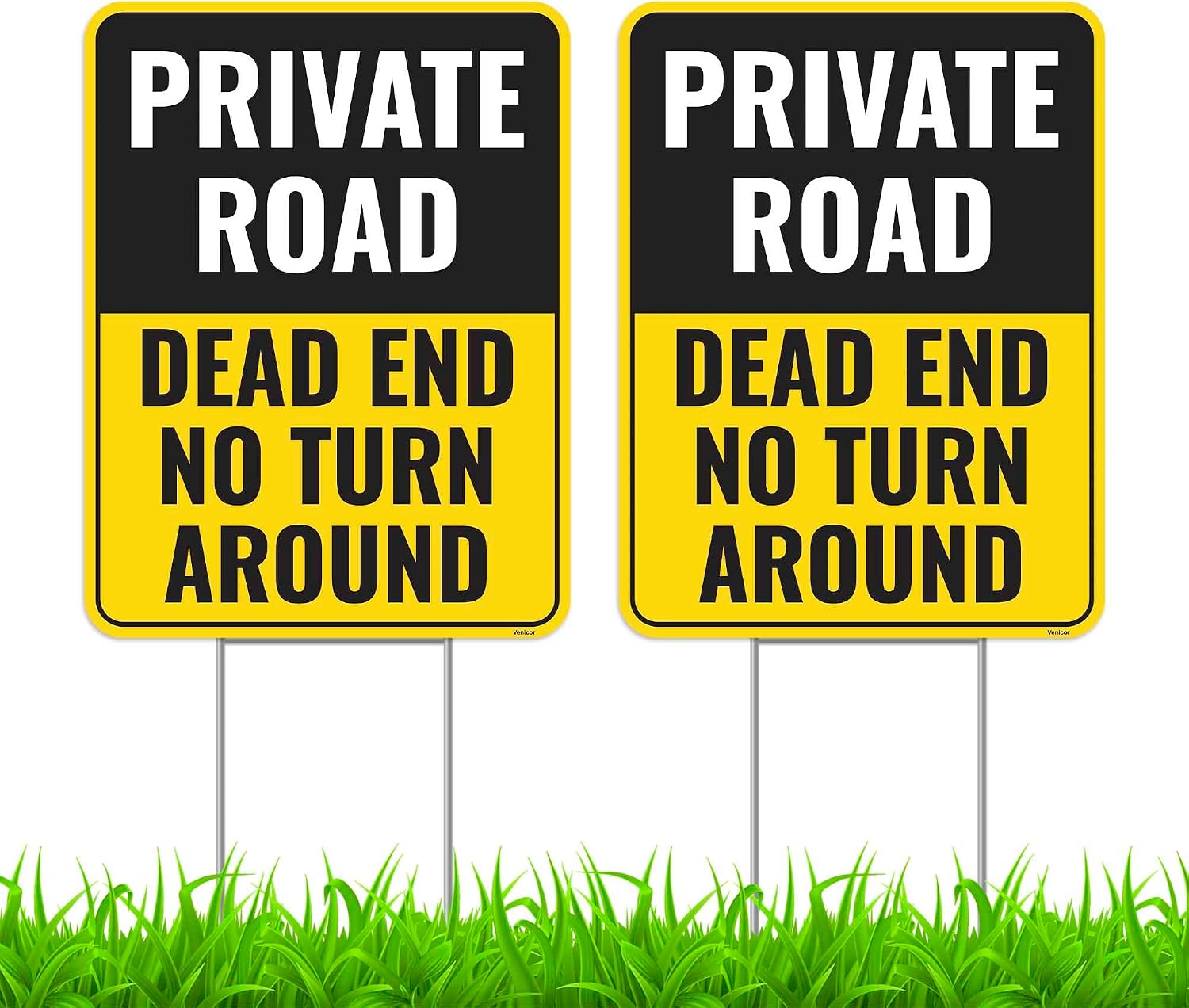 Amazon.com : 2PC Private Road Dead End No Turn Around Sign with Stakes ...