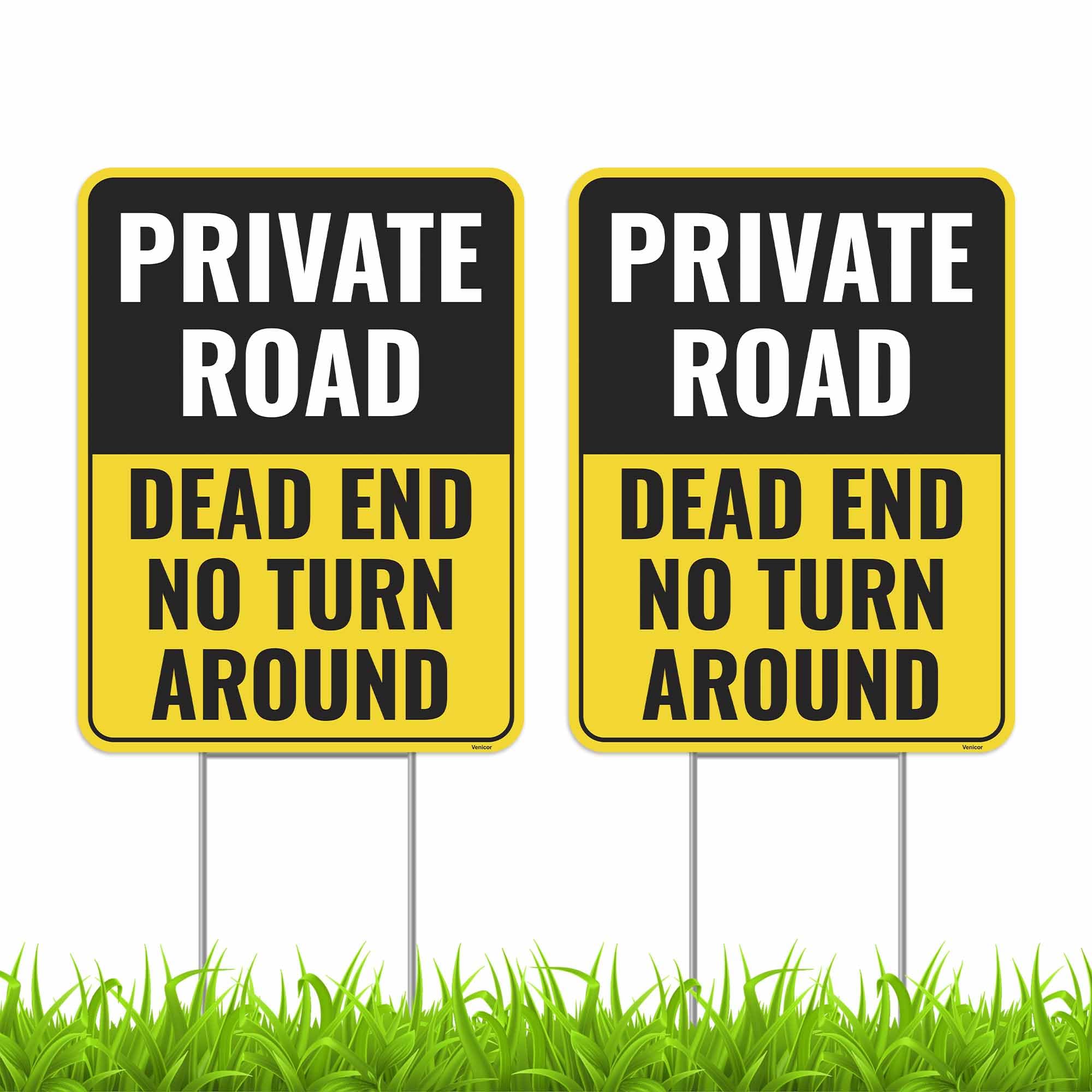 Amazon.com : 2PC Private Road Dead End No Turn Around Sign with Stakes ...