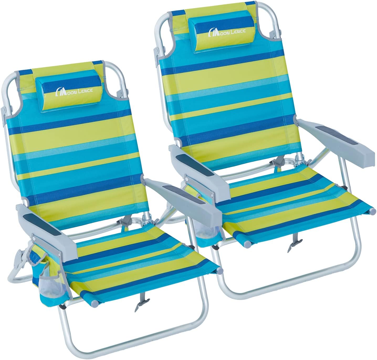 Amazon.com : MOON LENCE 2 Pack Folding Beach Chairs with 5 Positions ...