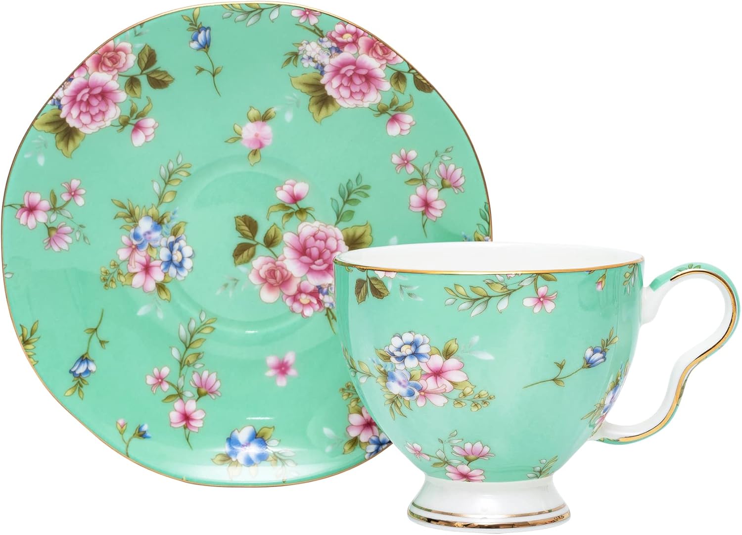 Amazon.com | 7 Ounces Fine Bone China Tea Cups and Saucers Floral ...