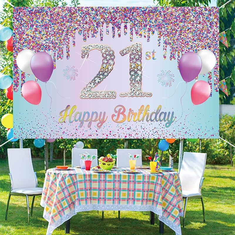 Amazon.com: LOONELO Happy 21st Birthday Banner Backdrop Decorations ...