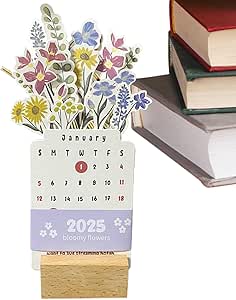 Flower Monthly Calendar - Bloomy Flowers Desk Calendar | With Wooden ...