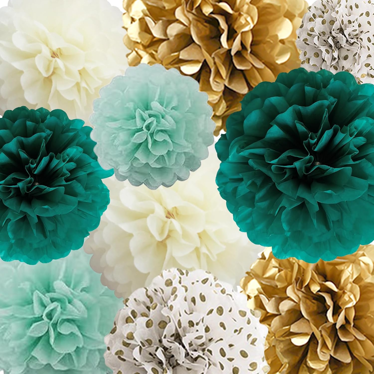 Amazon.com: Tissue Paper Pompoms Paper Flower 22 PCs Green, Polka Dot ...