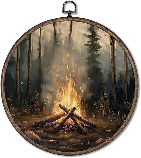 Amazon.com: Giosve Vintage Rustic Forest Campfire Round Wall Art Canvas ...