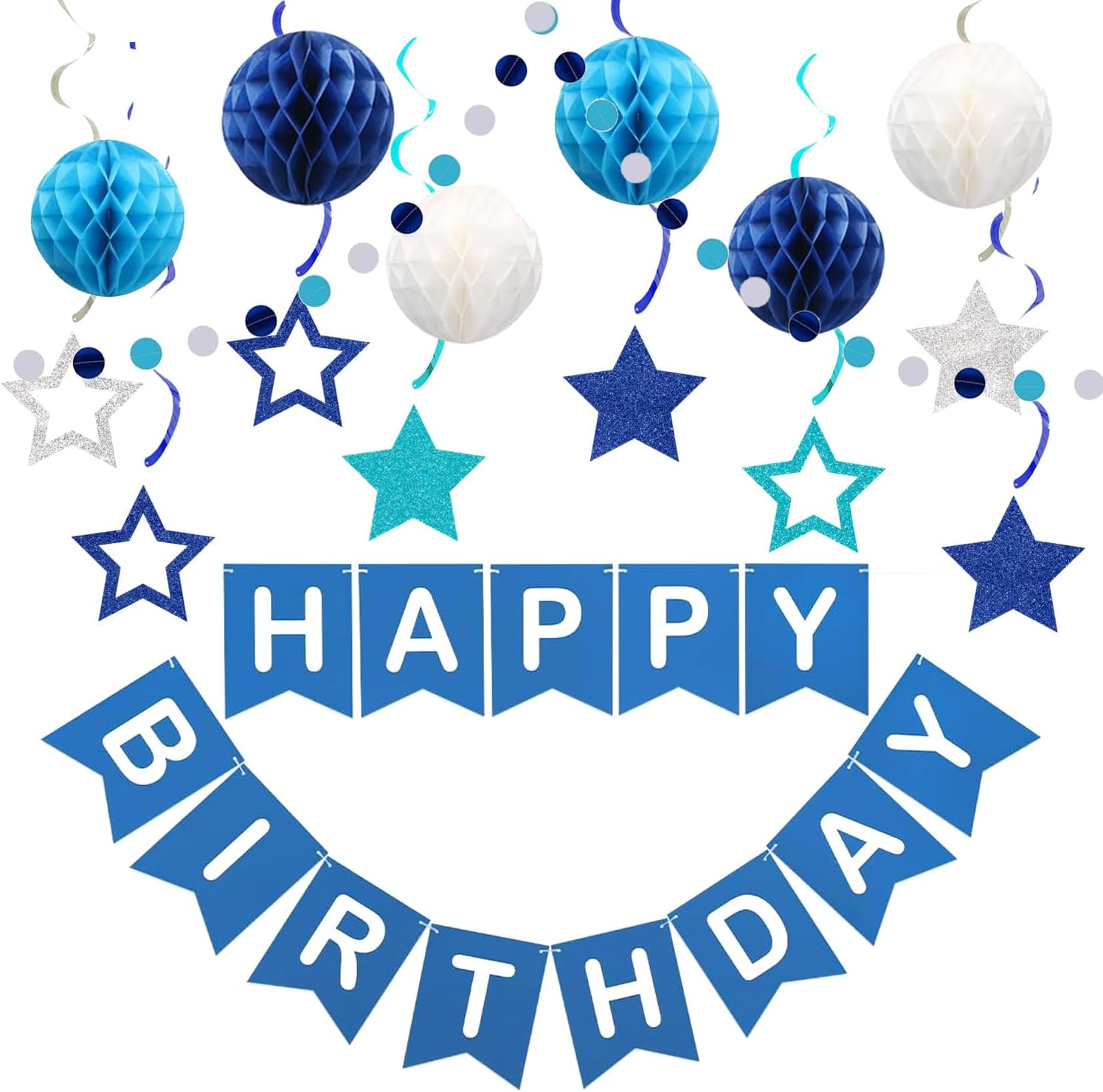 Amazon.com: Blue Happy Birthday Decorations,Happy Birthday banner,Blue ...