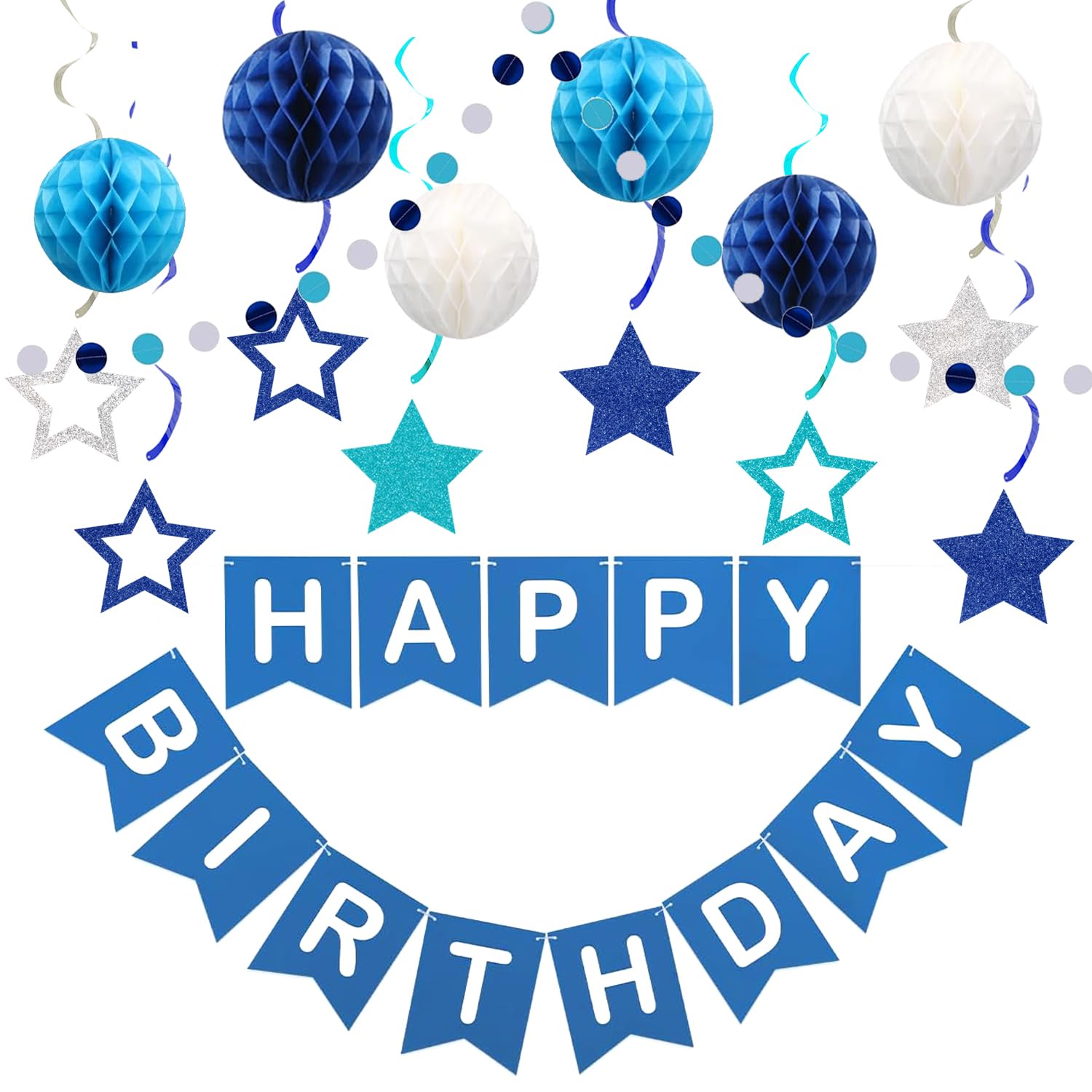 Amazon.com: Blue Happy Birthday Decorations,Happy Birthday banner,Blue ...