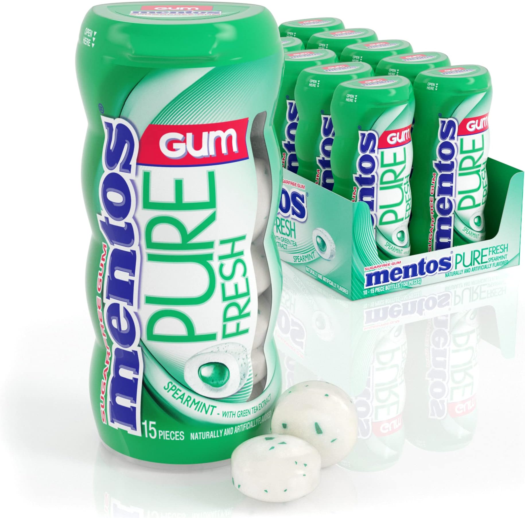 Amazon.com : Mentos Gum Pocket Bottle, Pure Fresh Mint, 10 Count ...
