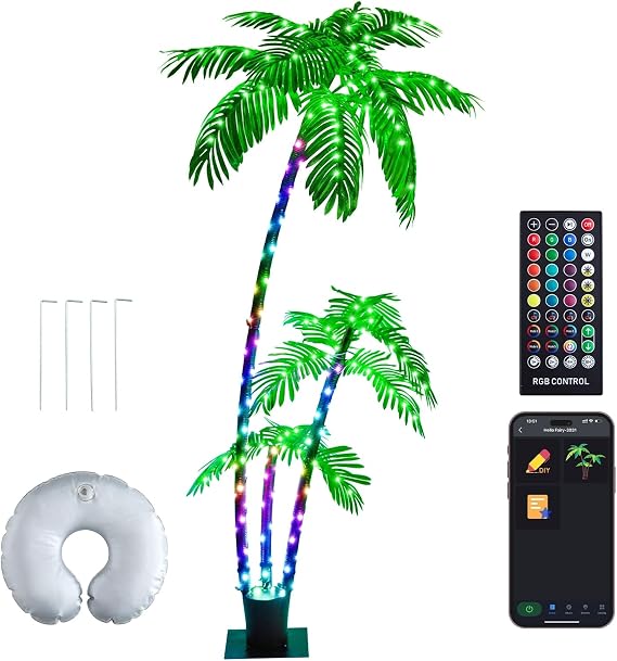 Amazon.com: HOLILLUMA 6FT Lighted Palm Tree, RGB Color Changing Smart ...